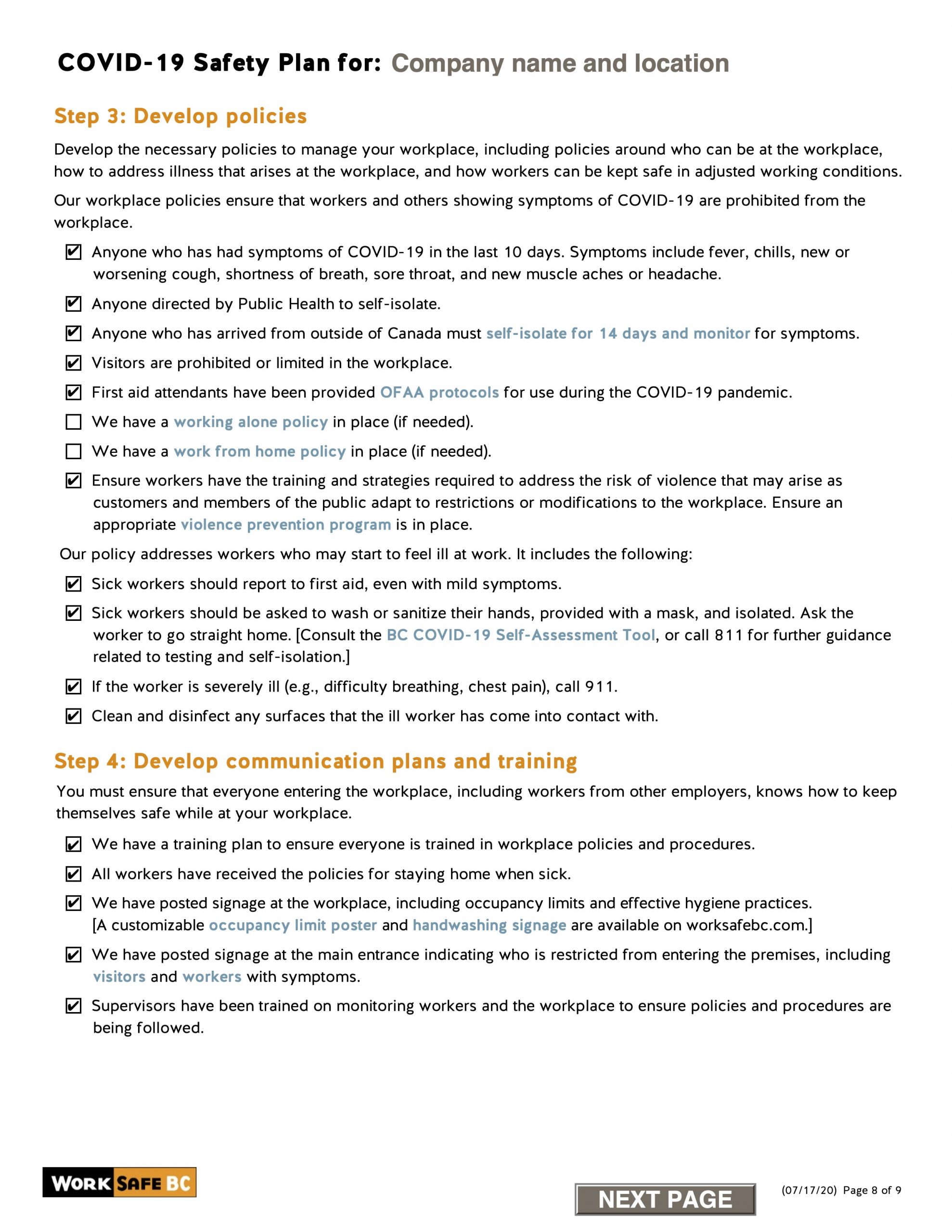 COVID-19 Safety Plan - MYST