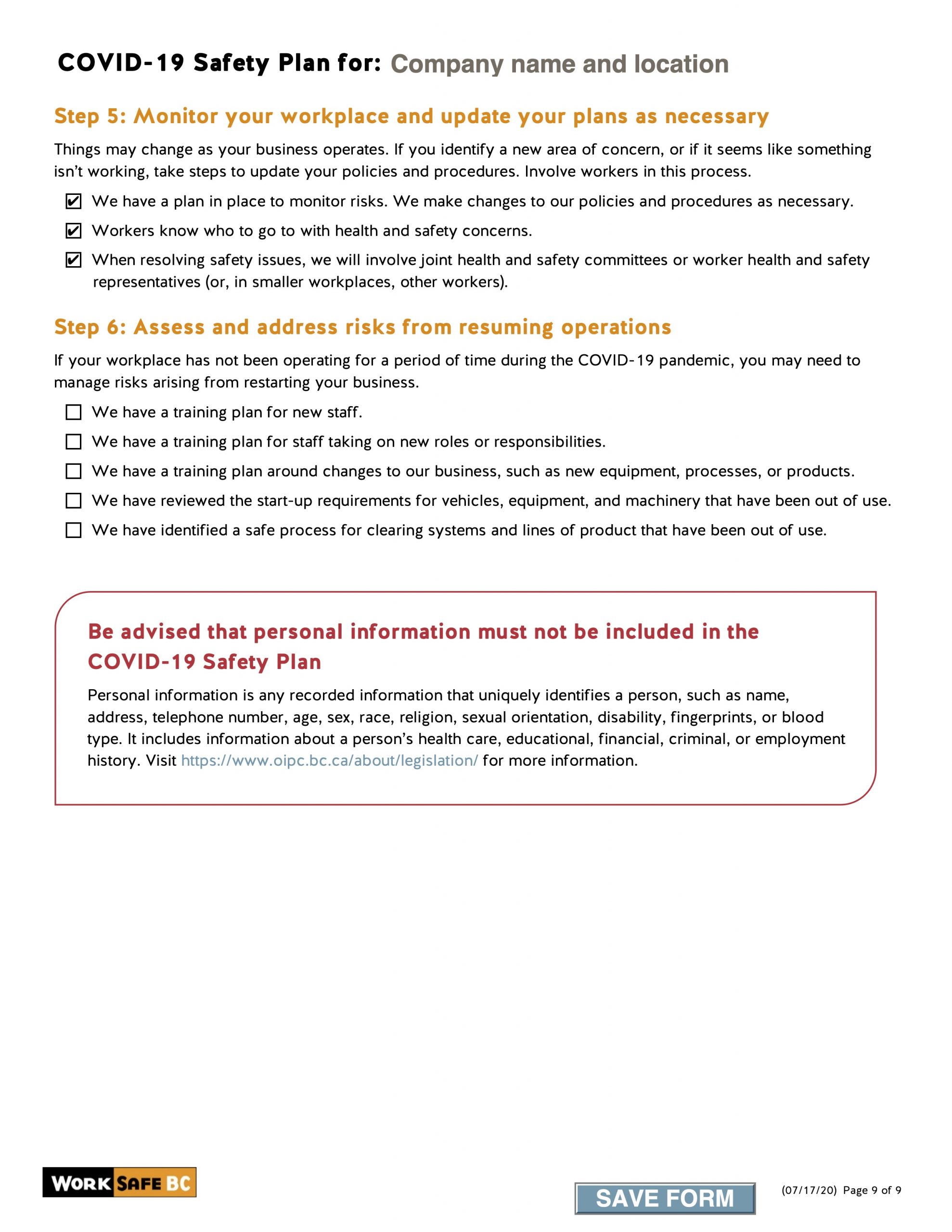 COVID-19 Safety Plan - MYST
